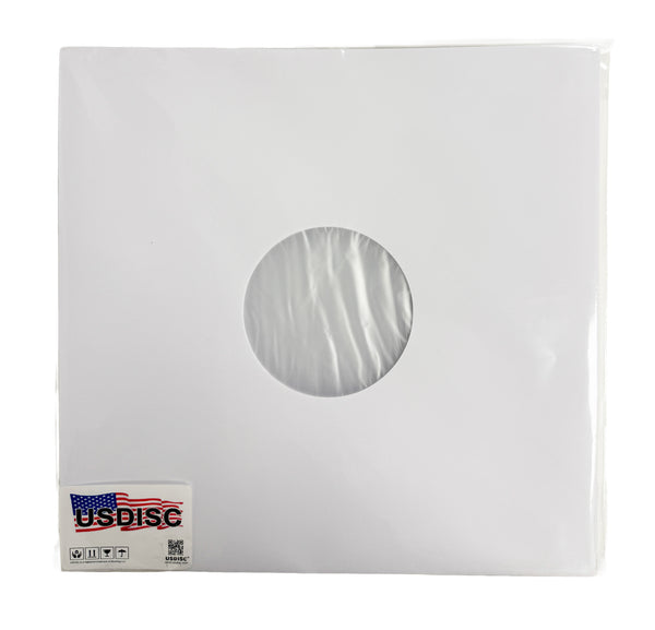 USDISC Record Inner Sleeves 12", LP, Polylined, Square Corners, White